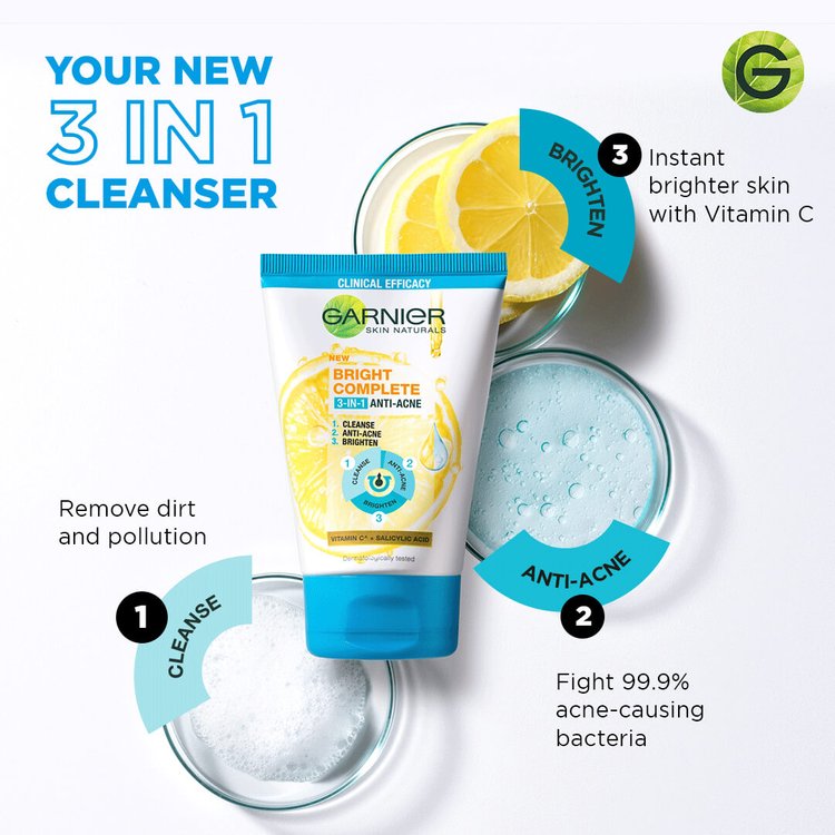 Buy Bright Complete 3-in-1 Anti Acne Cleanser | Garnier PH